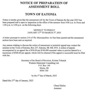 Assessment Roll 2023 – Town of Eatonia